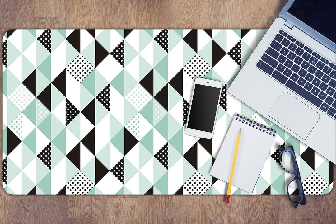 Geometric Pattern, Turquoise, Desk Pad, PVC Mat, Desk Vinyl Mat, Mat ...