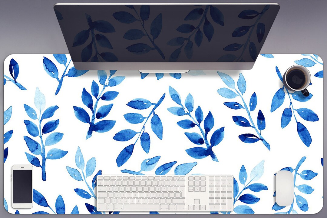 Blue Watercolor, Blue, Desk Pad, Large Mouse Pad, Desk Accessories ...