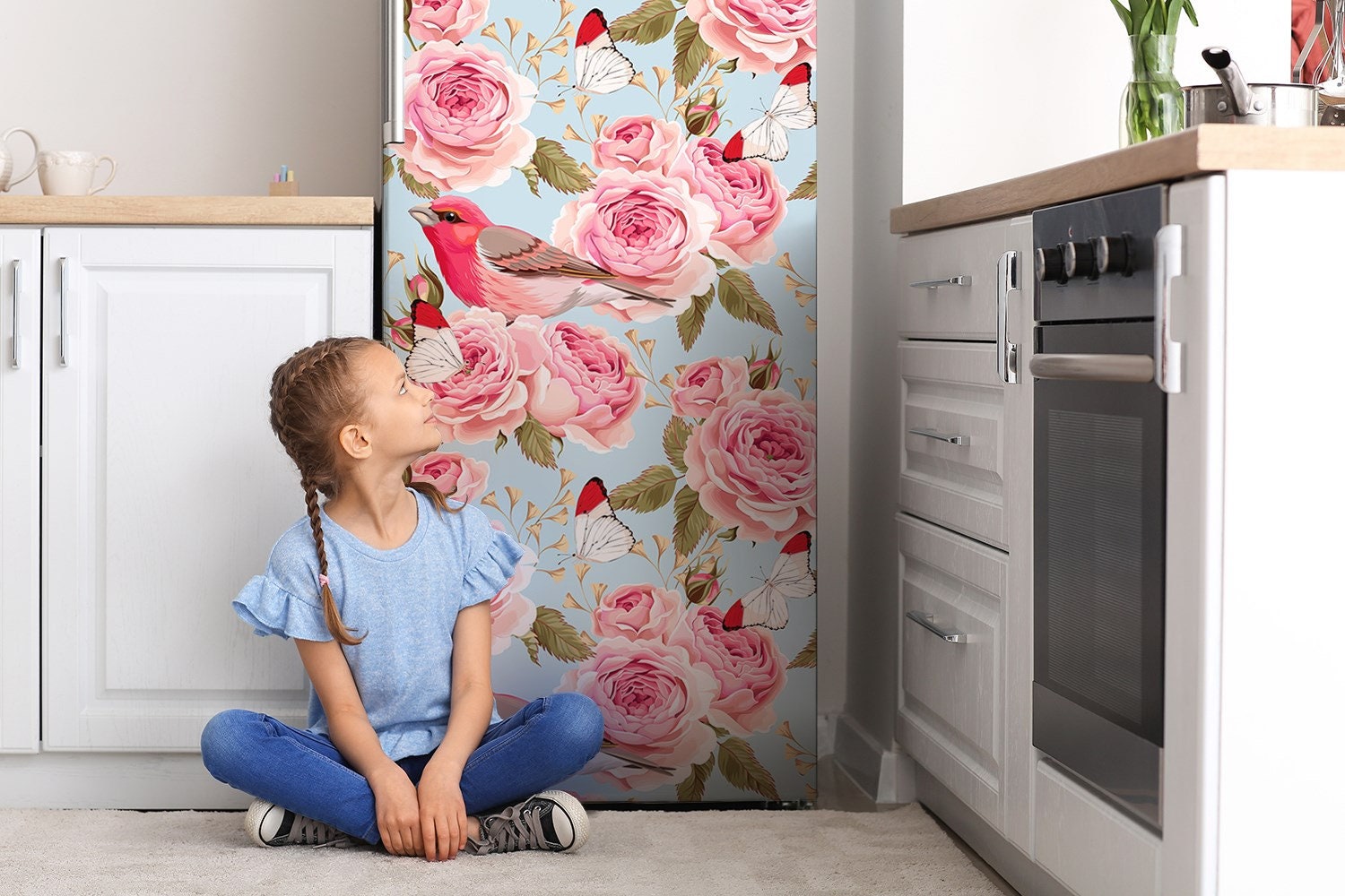 English Roses, Red Fridge Magnet, Freezer Art, Refrigerator Skin, Easy ...