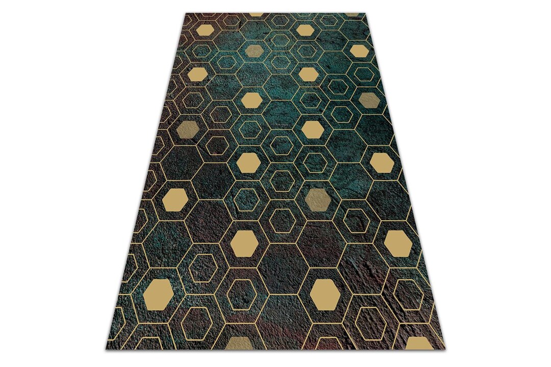 Hexagonal Pattern, Blue, Vinyl Floor Mat, Decorative Mat, Comfort Mat ...