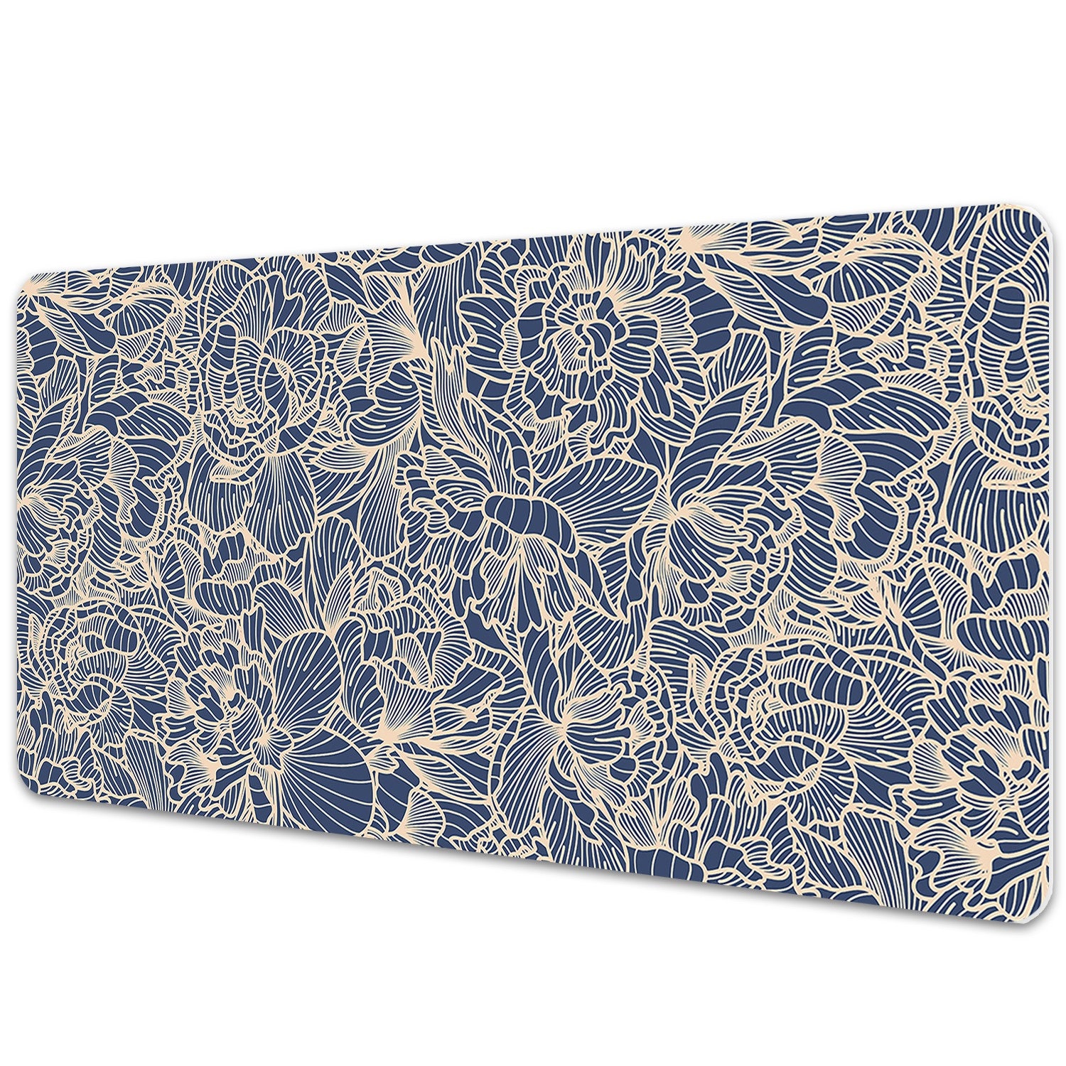 Blue Flower, Navy Blue, Desk Pad, Vinyl Mat, Desk Mat, Gaming Mouse Pad ...