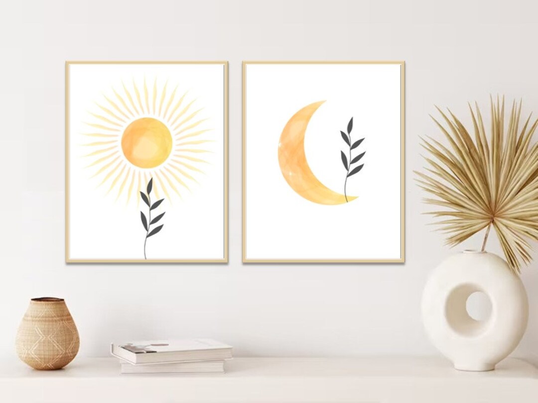Set of 2 Sun Moon Boho Wall Art Aesthetic Bohemian Wall Art - Etsy