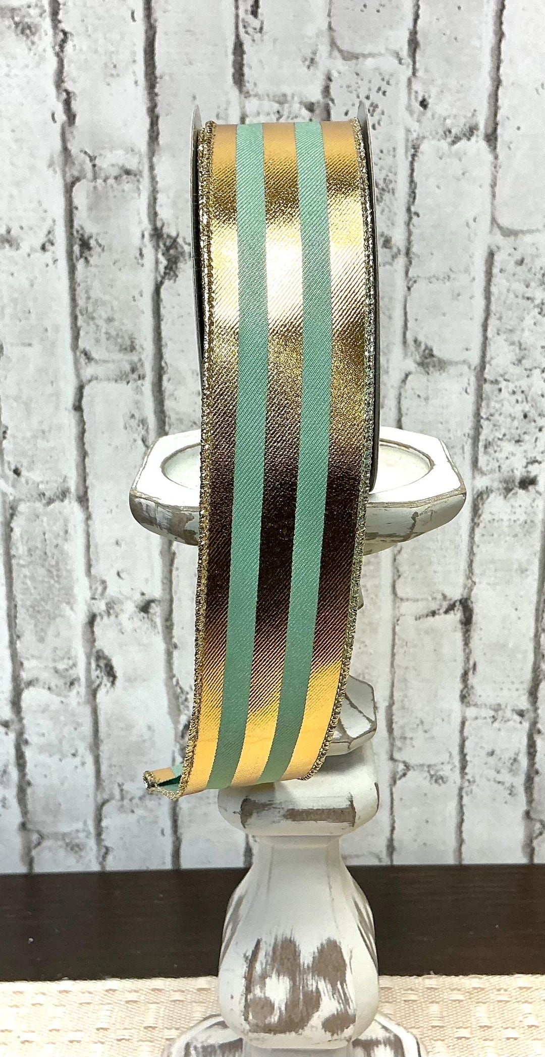 Sage and Metallic Gold Stripe, 1.5”x10yd - Etsy