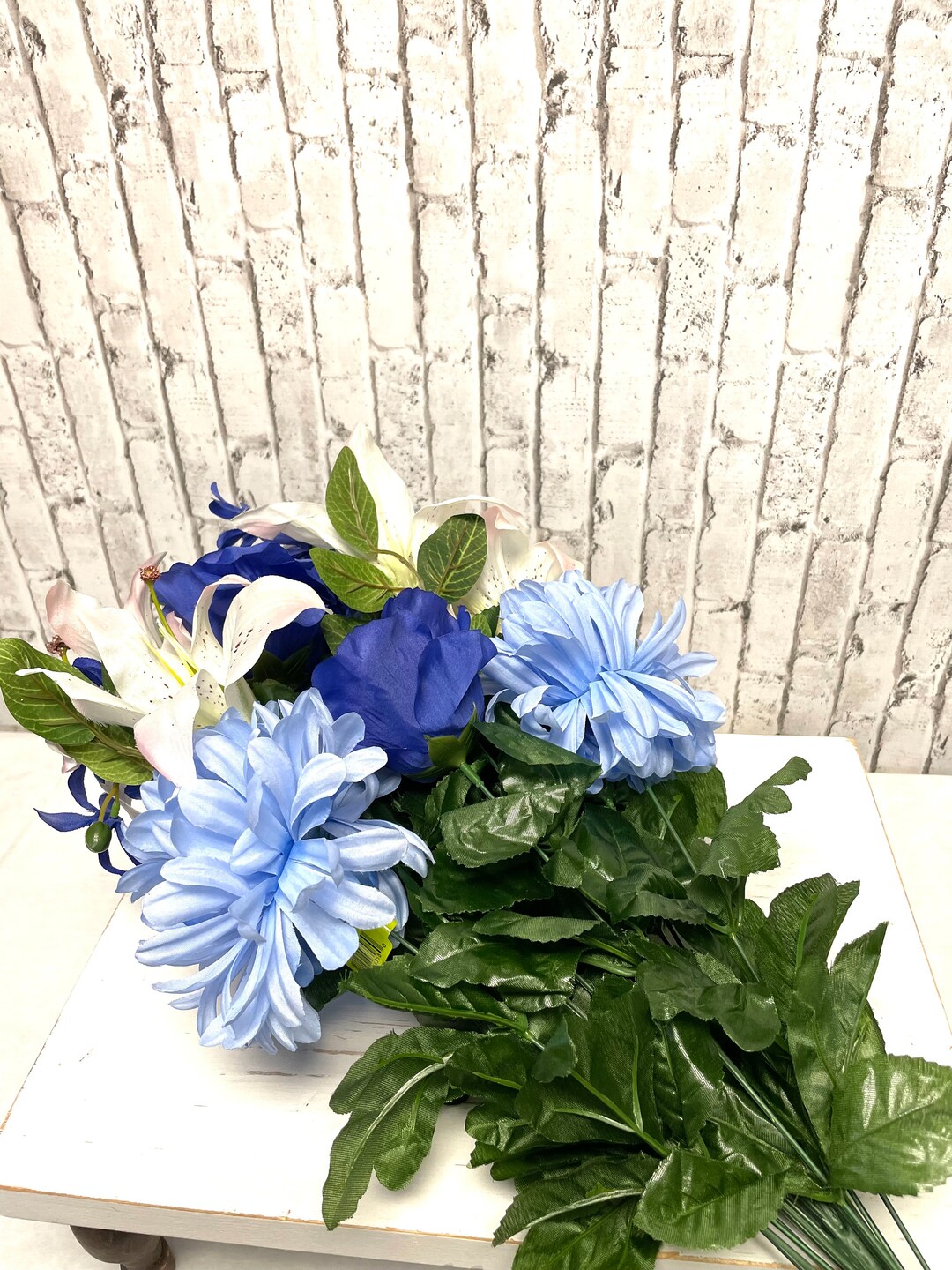 Blue Silk Flower Bush, 35121BL, Multi Color Blue Silk Flower Bush, Silk ...