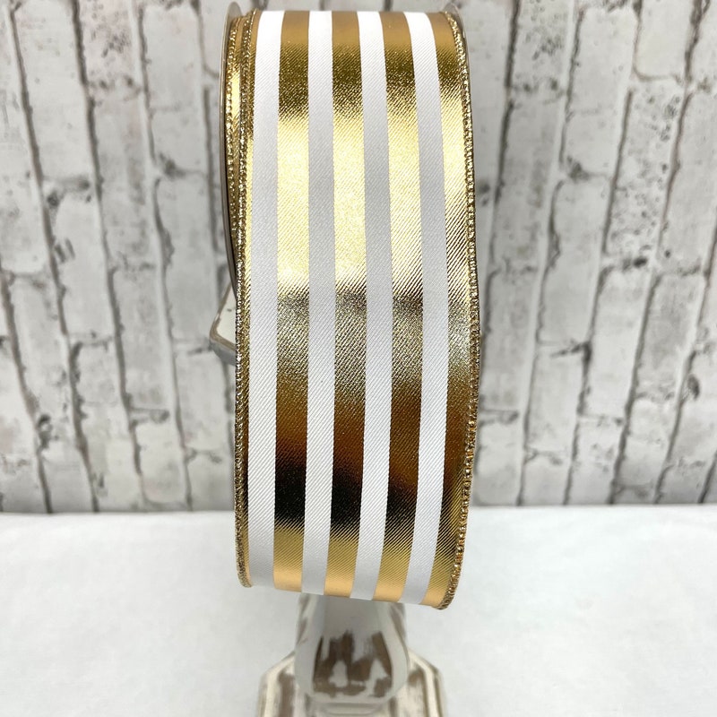 Gold and White Striped Ribbon - Etsy