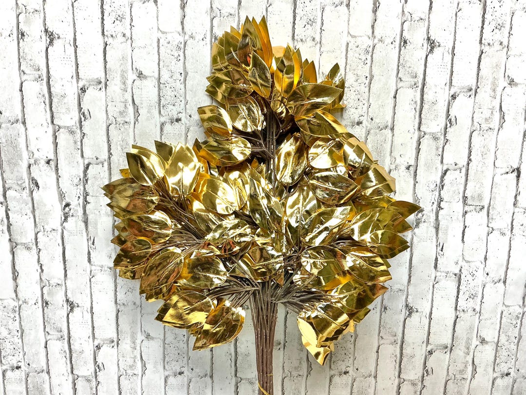Metallic Gold Ficus Leaf Bundle, 12 Pc, 23”L - Etsy