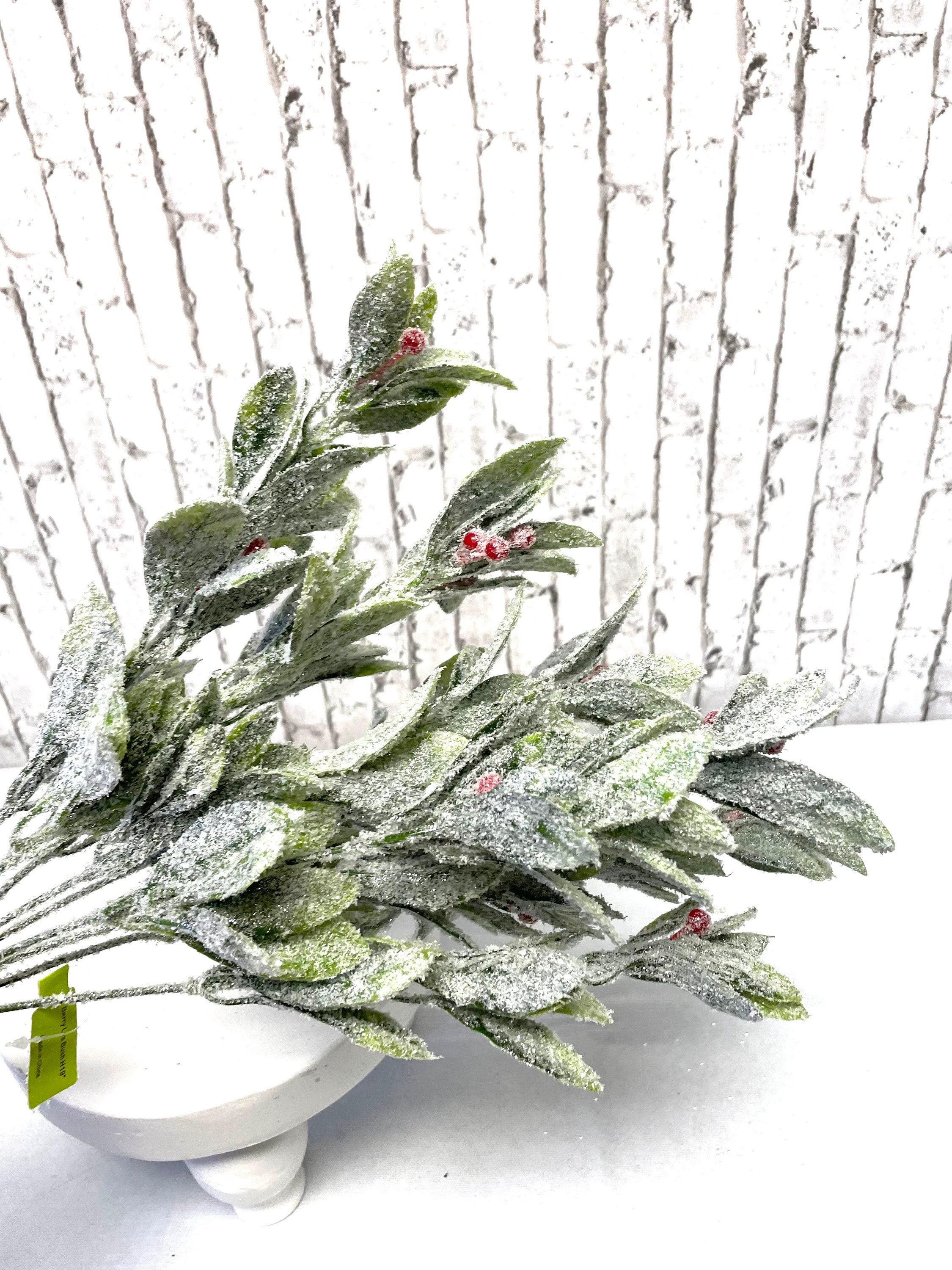 Frosted Berry Leaf Bush, Christmas Greenery - Etsy