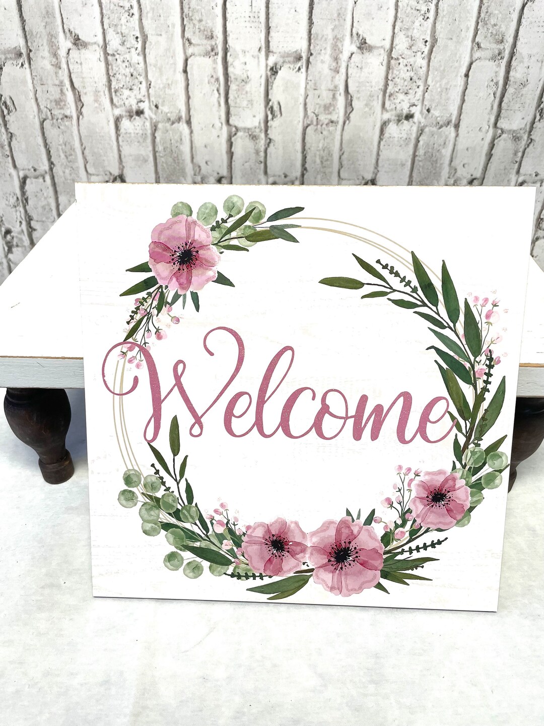 Welcome Wreath Sign, AP889215, Pink Flower Welcome Wreath Sign - Etsy