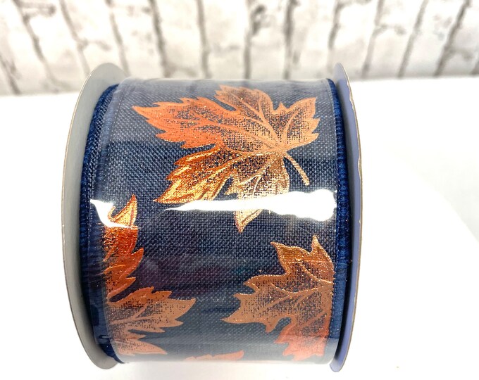 Denim Copper Leaf Ribbon, Fall Leaf Ribbon, RGC183419, Fall Denim ...
