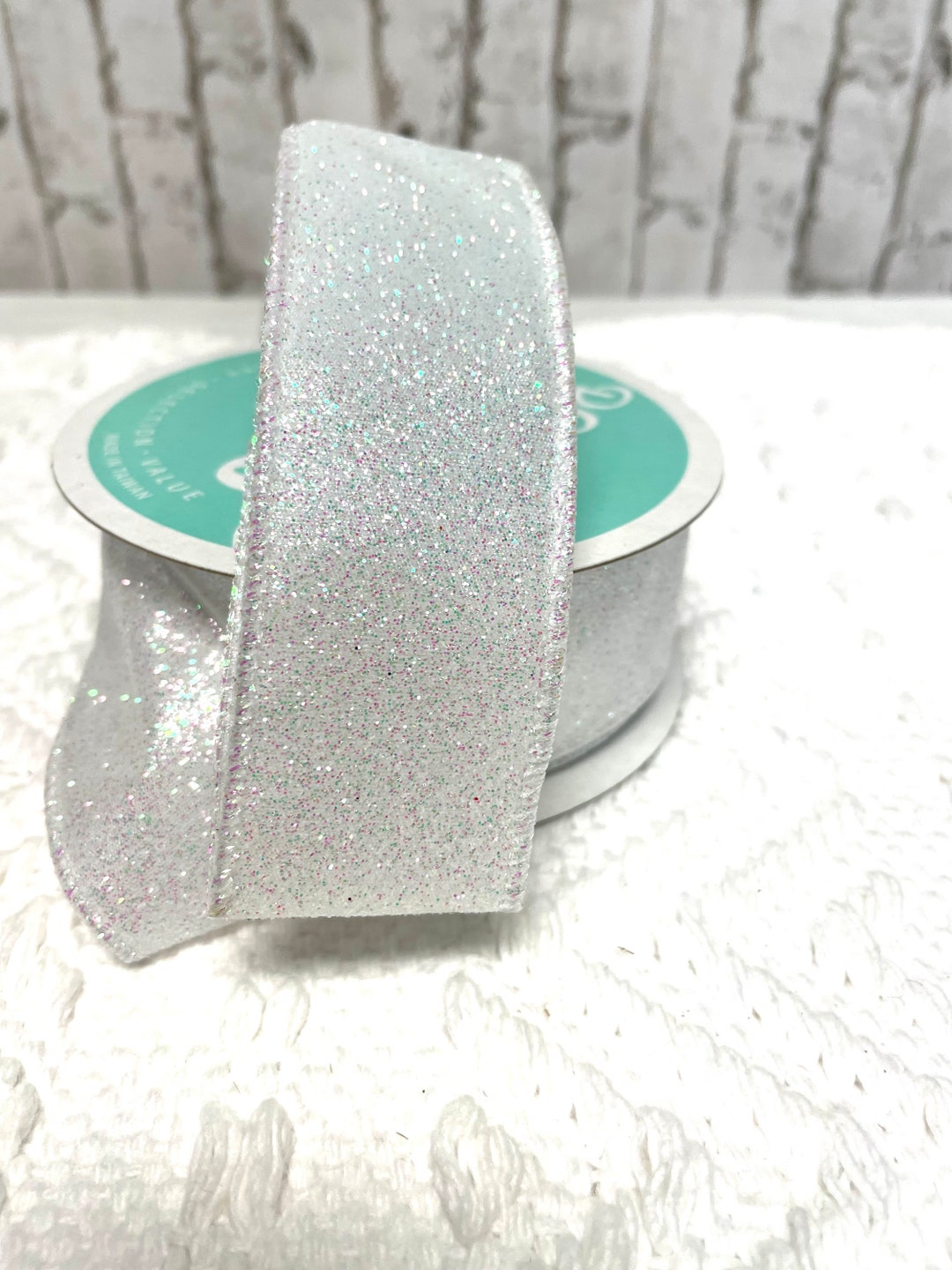 White Iridescent Glitter Ribbon, RGA181627, White Glitter Ribbon ...