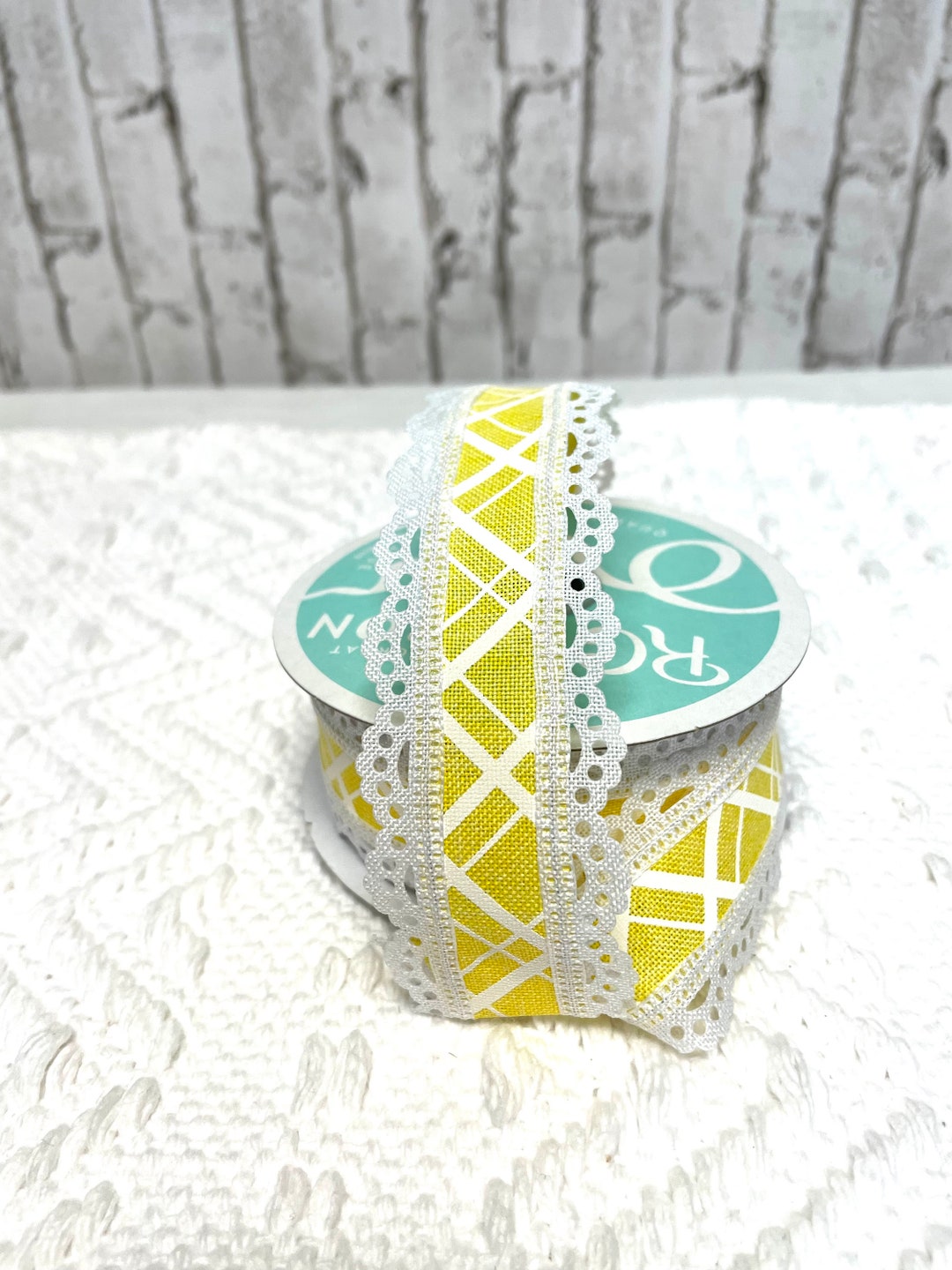 Yellow Check Ribbon With Lace Trim, RGA856529, 1.5 Yellow Ribbon With ...