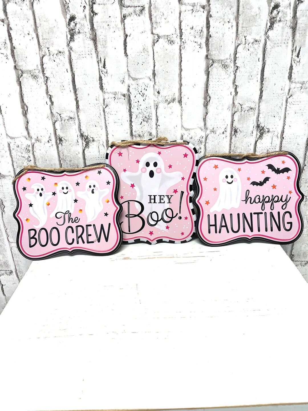 Ghost Sign Set, Ghost Metal Sign Set, Halloween Sign Set, Pink Ghost ...
