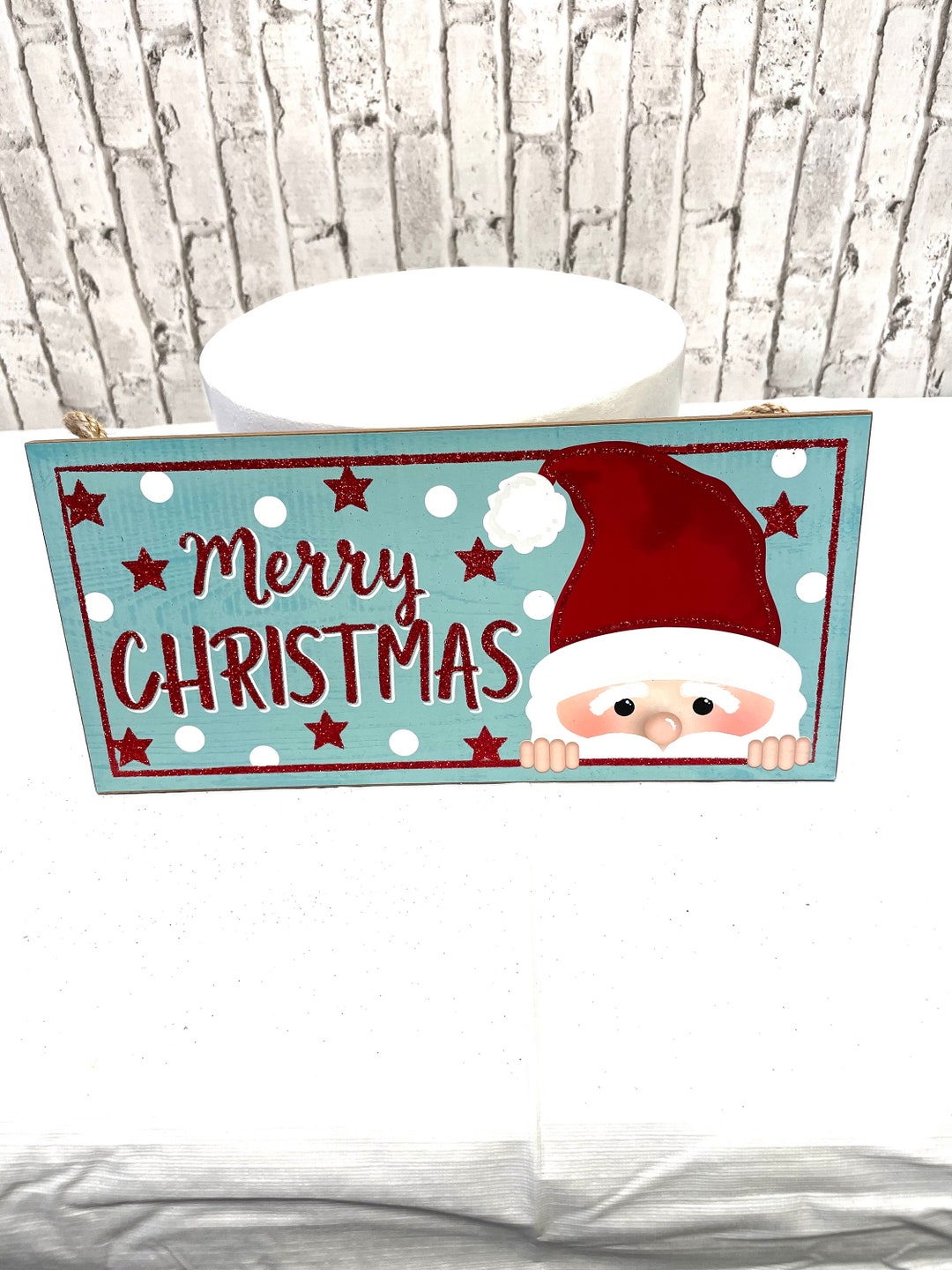 Christmas Wreath Sign, Blue Santa Peeking Sign, AP8848, Merry Christmas ...