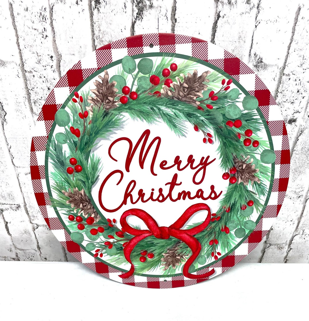 Christmas Sign, Red Merry Christmas Wreath Sign, Christmas Wreath Sign ...