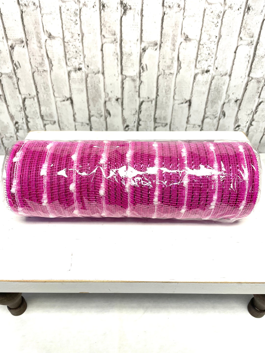 Hot Pink Mesh, RY820064, Hot Pink Puff Ball Mesh, Hot Pink White Stripe ...