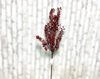 Iced Red Berry Spray, Christmas Decor, Christmas Tree, Wreath, Set of 2 ...