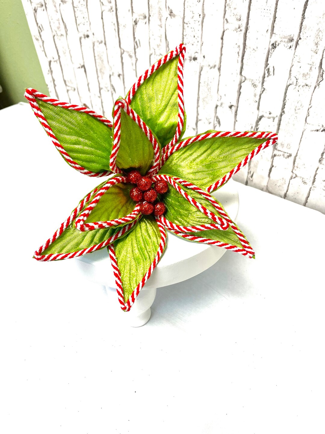 Lime Green Poinsettia Stem, Peppermint Edge Trim - Etsy