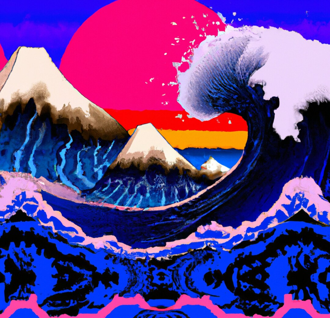 Surreal Tsunami: A Psychedelic Synthwave Take on Hokusai's "the Great ...