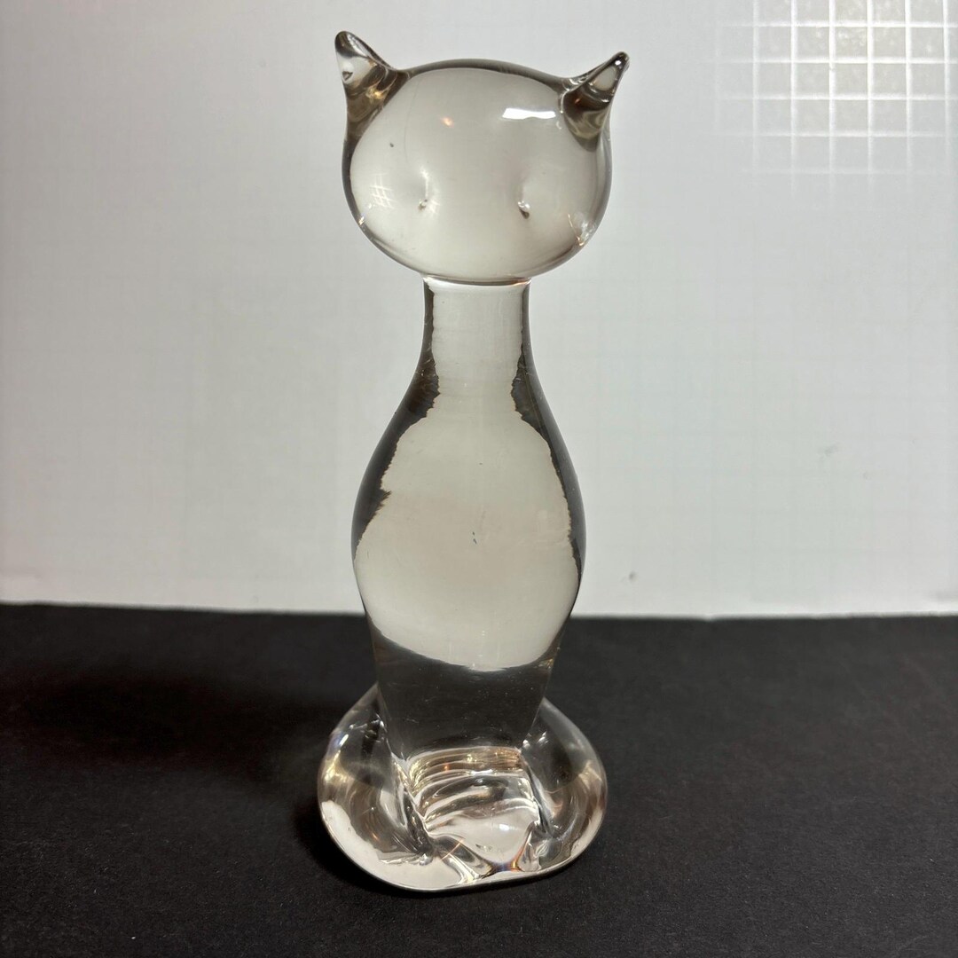 Vintage Rainbow Art Glass Cat, 6 Inch Smooth Solid Clear Glass Cat - Etsy