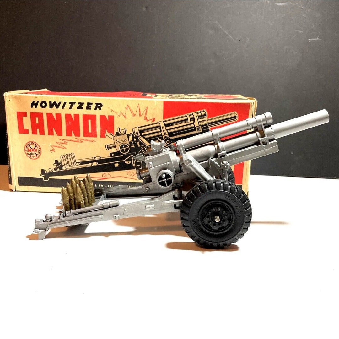 Vintage 1950's MARX Howitzer Cannon in Original Box & All 8 Mortar ...