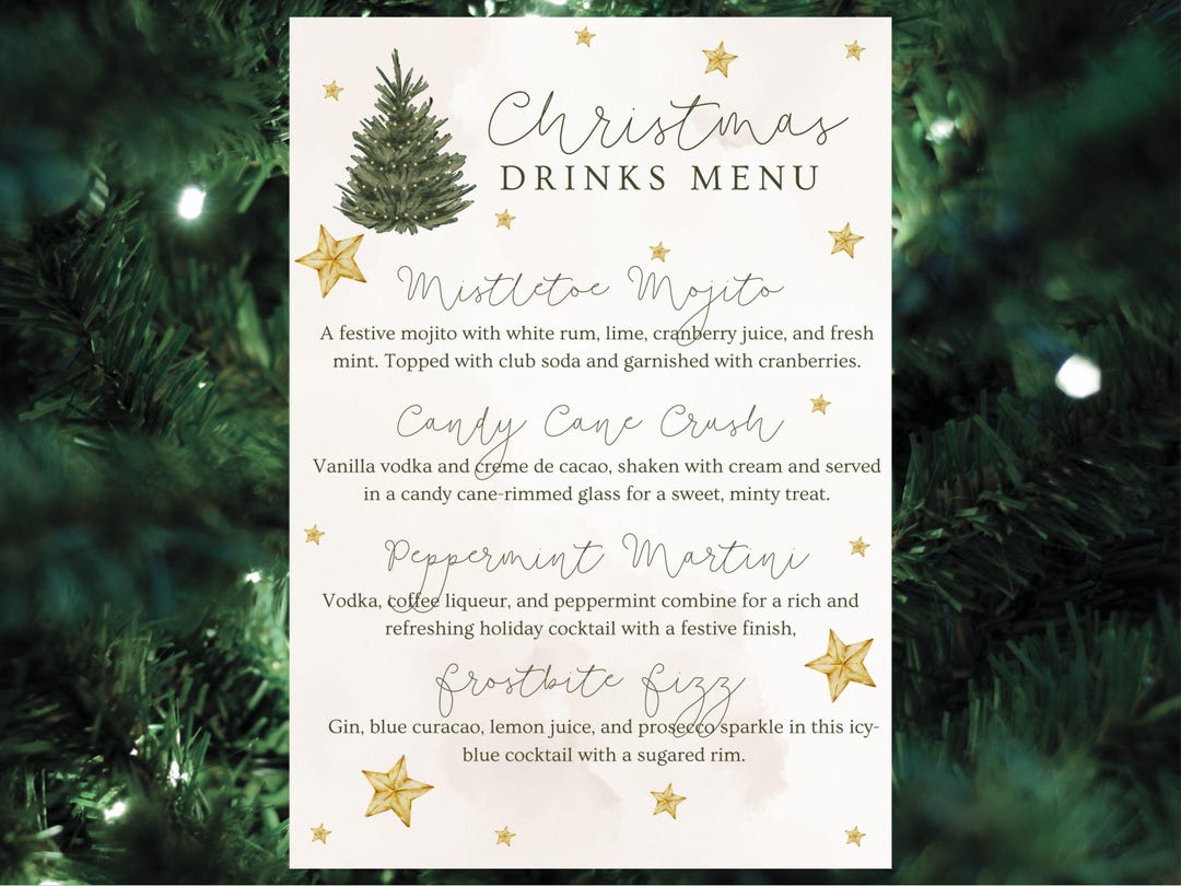 Christmas Drinks Menu, Festive Party Drinks Menu, Editable Digital ...