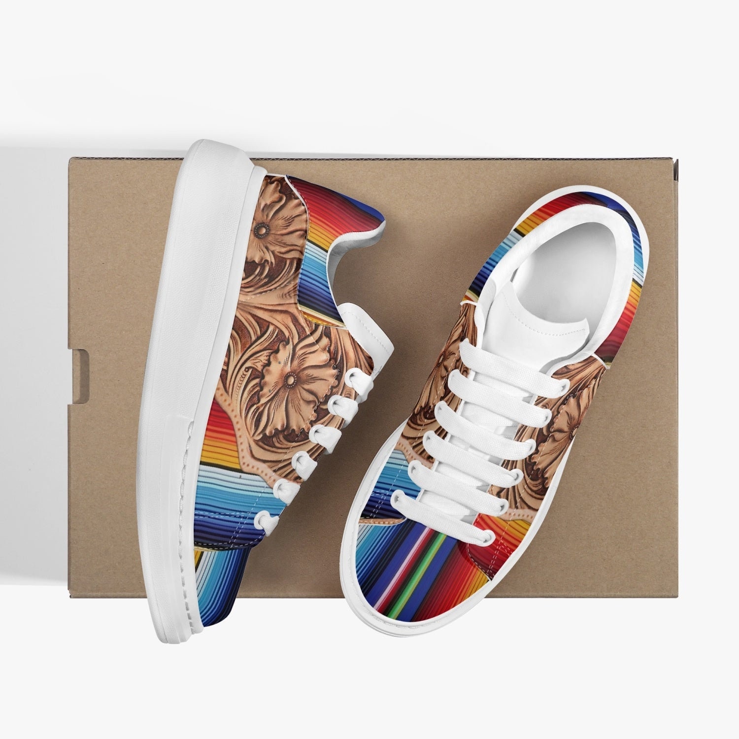 Women's Western All Leather Sneaker, Cowgirl Serape & Carved Leather ...