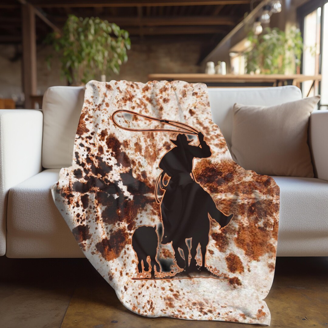 Calf Roper Plush Sherpa Blanket (horizontal Print) Decorative Couch ...