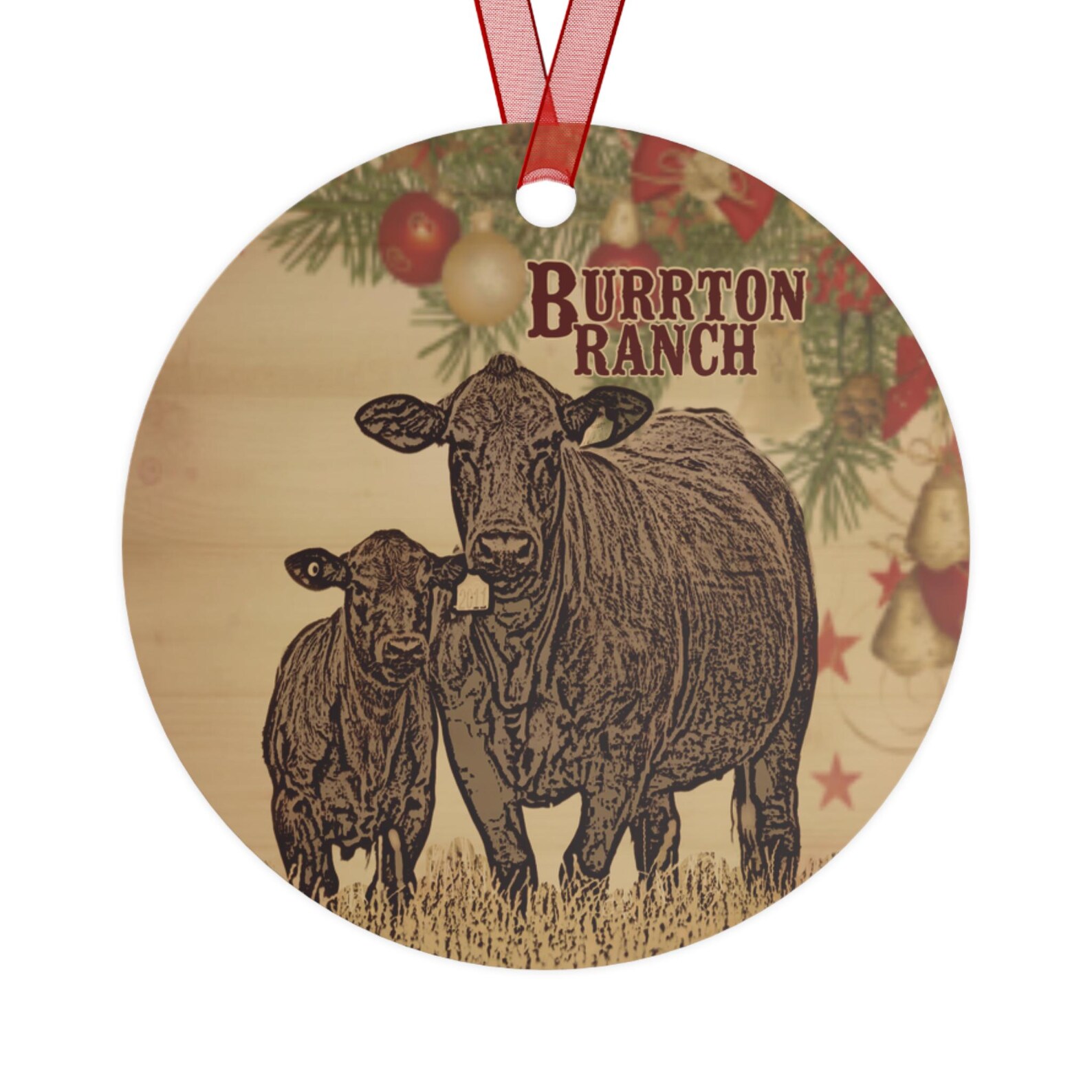 PERSONALIZED Black Angus Cow Calf Western Metal Christmas Ornament ...