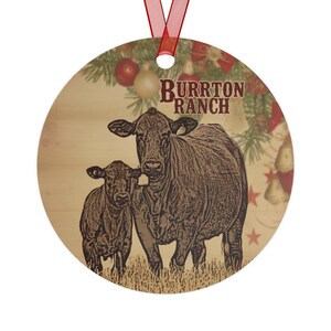 PERSONALIZED Black Angus Cow Calf Western Metal Christmas Ornament ...