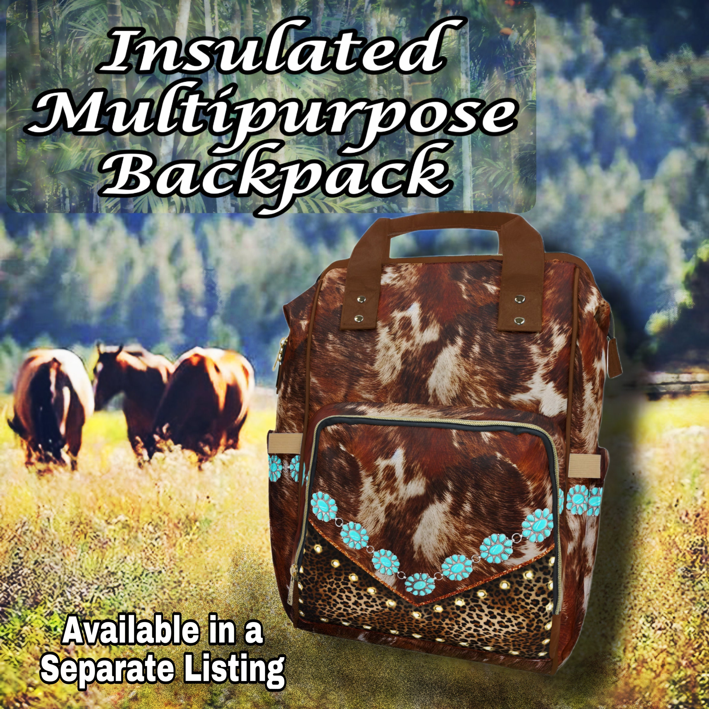 Western Suitcase Hair-On Cowhide Turquoise