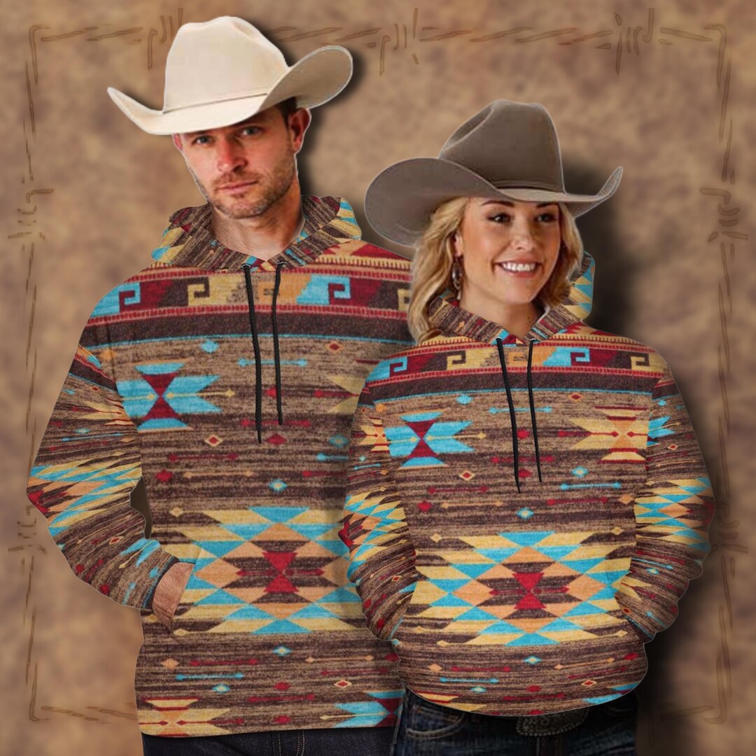 UNISEX Western Saddle Blanket Over Print Hoodie Sweatshirt, Southwest ...