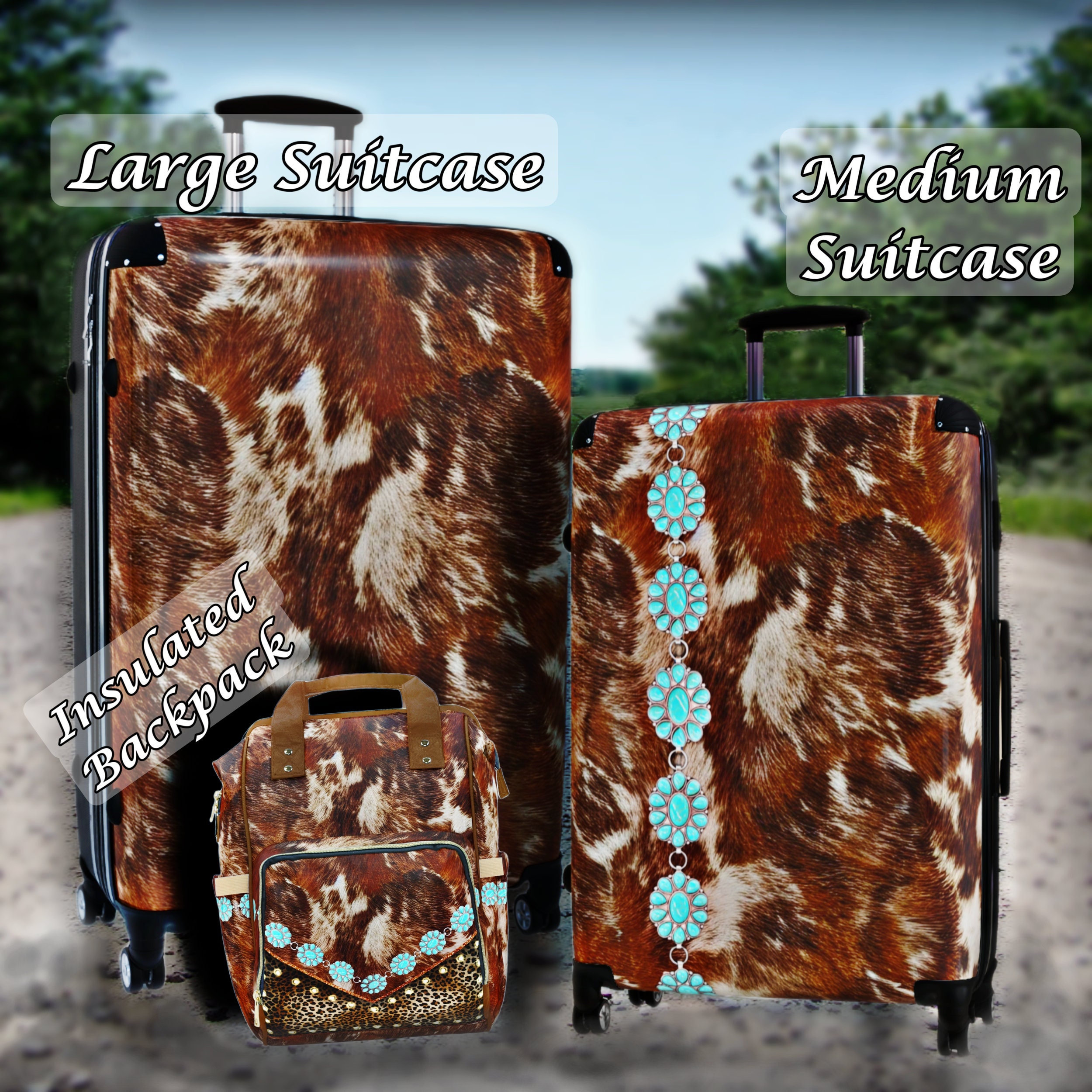 Western Suitcase Hair-On Cowhide Turquoise