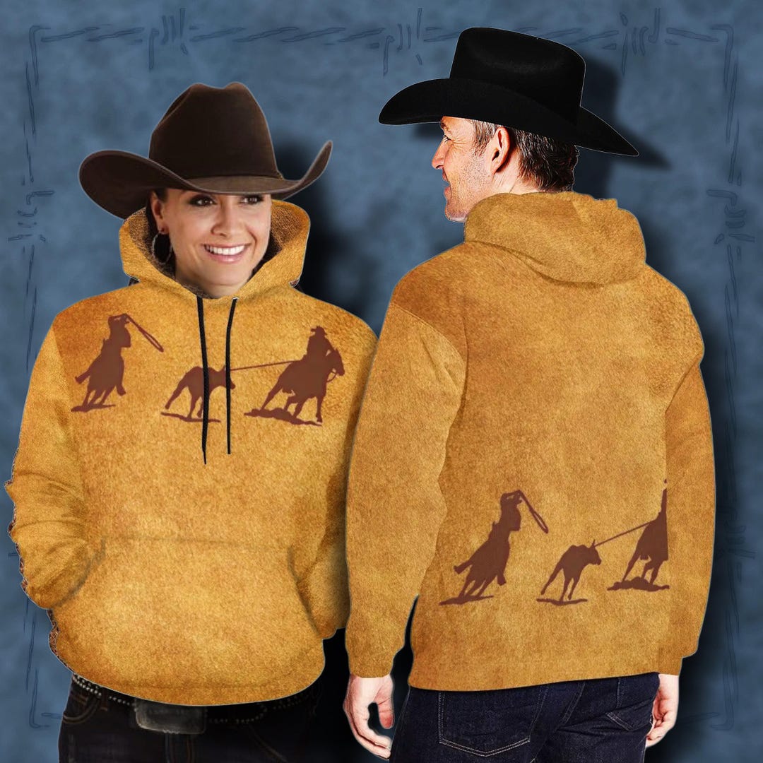 All Over Print Western Team Roper Suede Look Hoodie, Unisex His & Hers ...