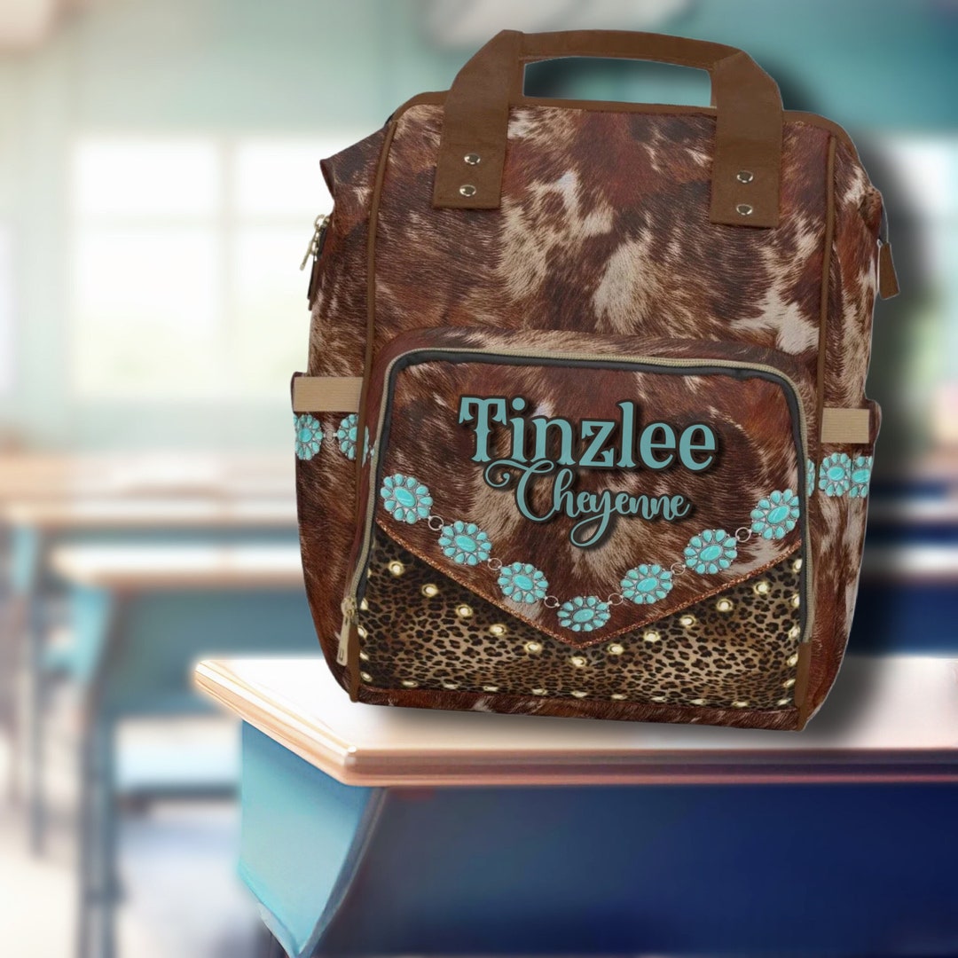 PERSONALIZED Back to School Western Backpack, Cowhide & Turquoise LOOK ...