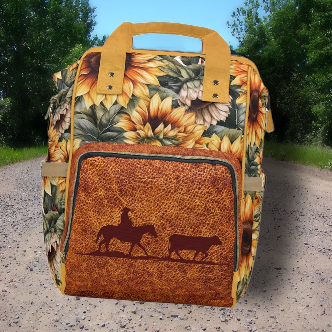 PERSONALIZED Western Backpack or Diaper Bag Sunflowers, Leather, Horses ...