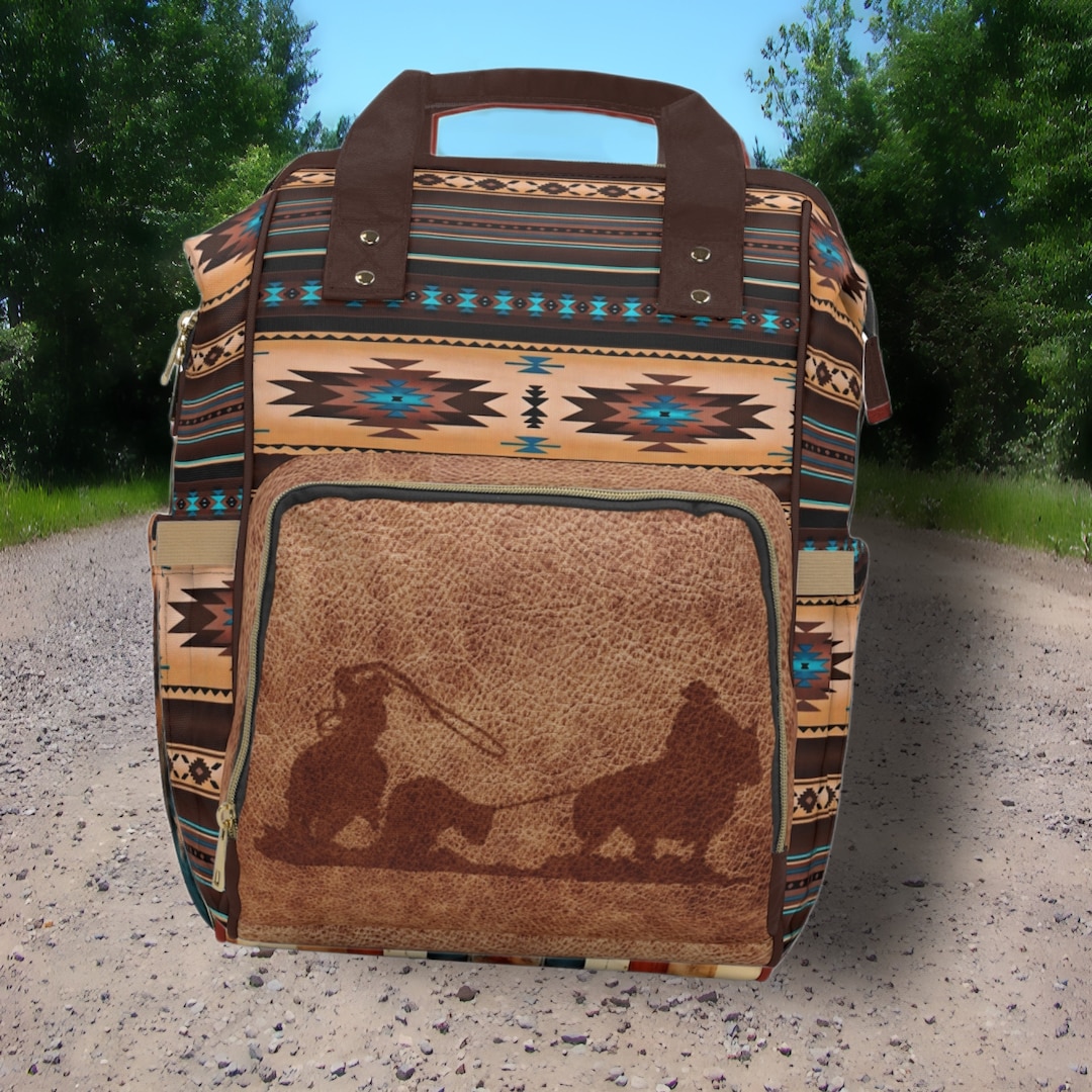 PERSONALIZED Western Backpack - Diaper Bag With Saddle Blanket, Leather ...