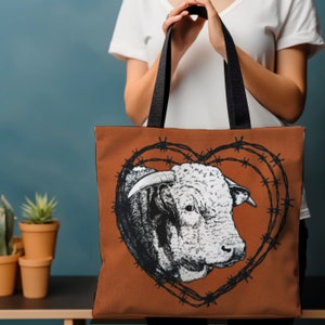 Western Canvas Tote Bag Hereford Cattle Lovers Gift, Weekender Shoulder ...