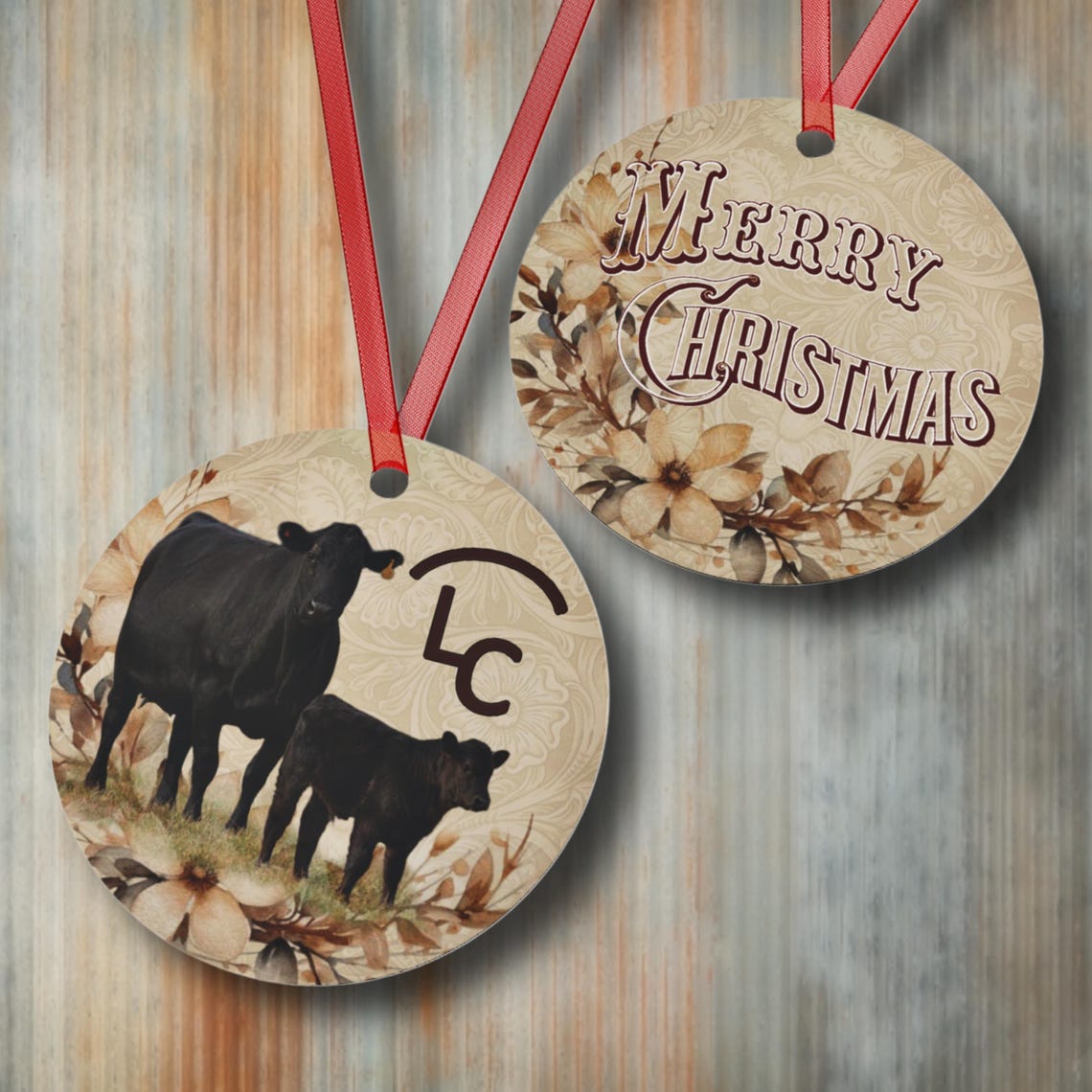PERSONALIZED Angus Cow & Calf Christmas Ornament, Custom Western ...