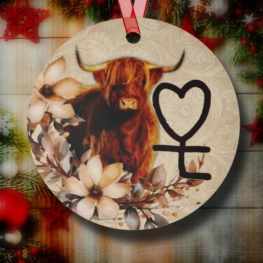 PERSONALIZED Scottish Highlander Cow Christmas Ornament, Custom Western ...