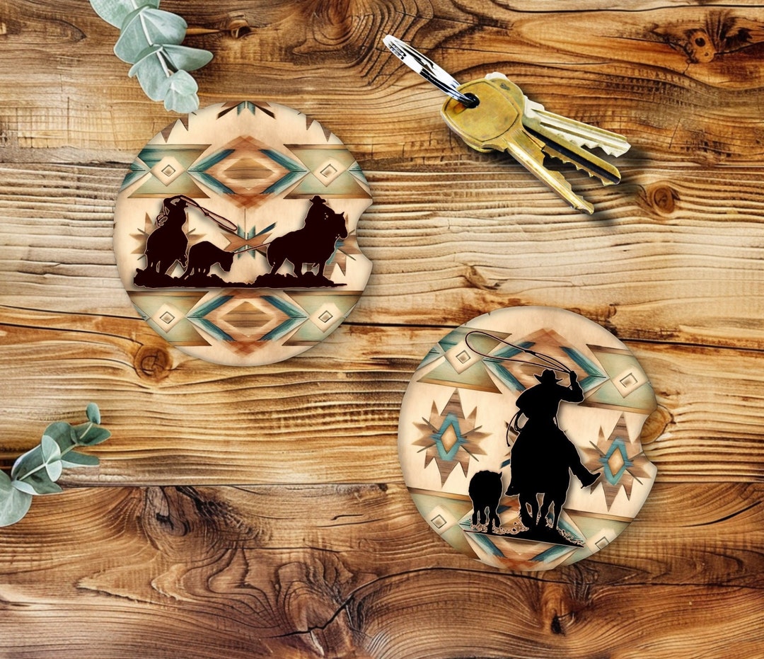 Western Truck Cupholder Stone Coaster Set, Team Roper Car Coaster ...
