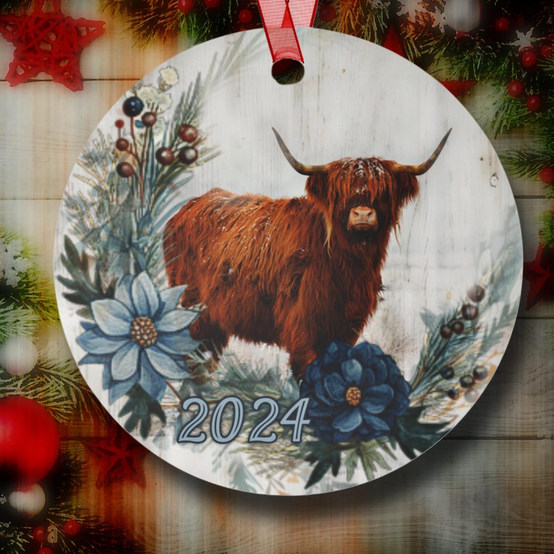 PERSONALIZED Scottish Highlander Cow Christmas Ornament, Custom Western ...