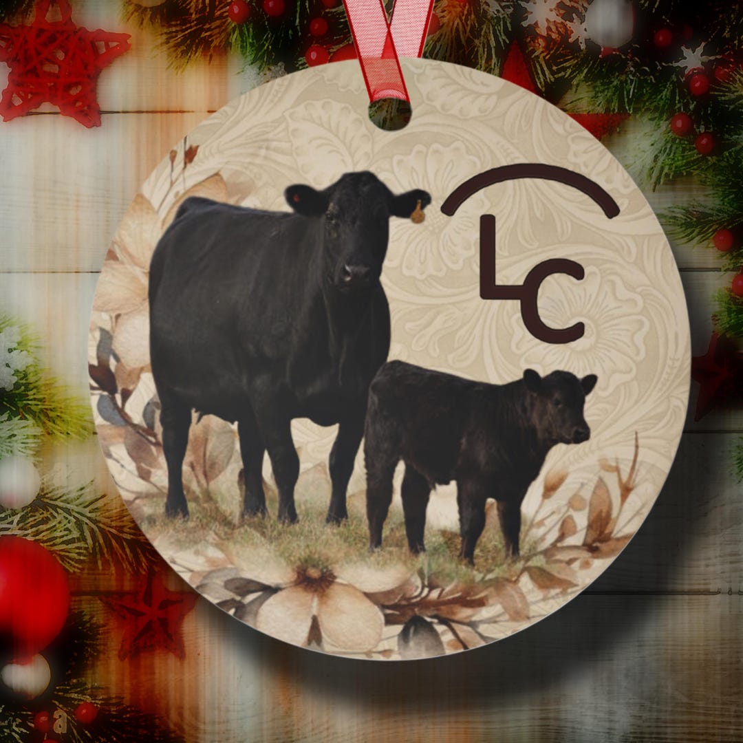PERSONALIZED Angus Cow & Calf Christmas Ornament, Custom Western ...