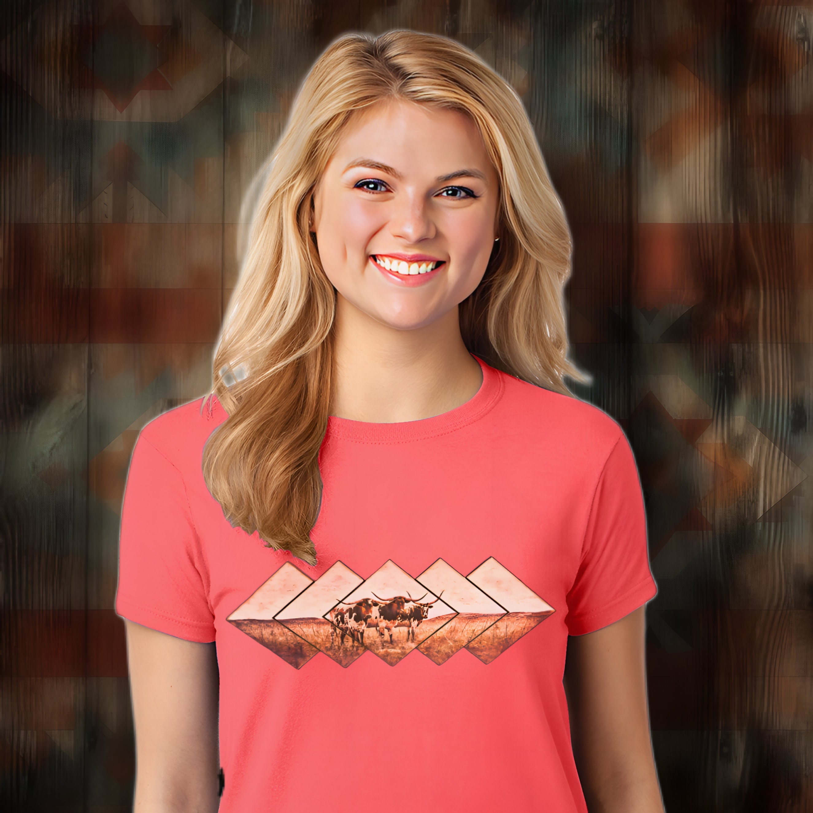 Personalized Western Tshirt With a Trio of Longhorn Cattle in a Rustic ...