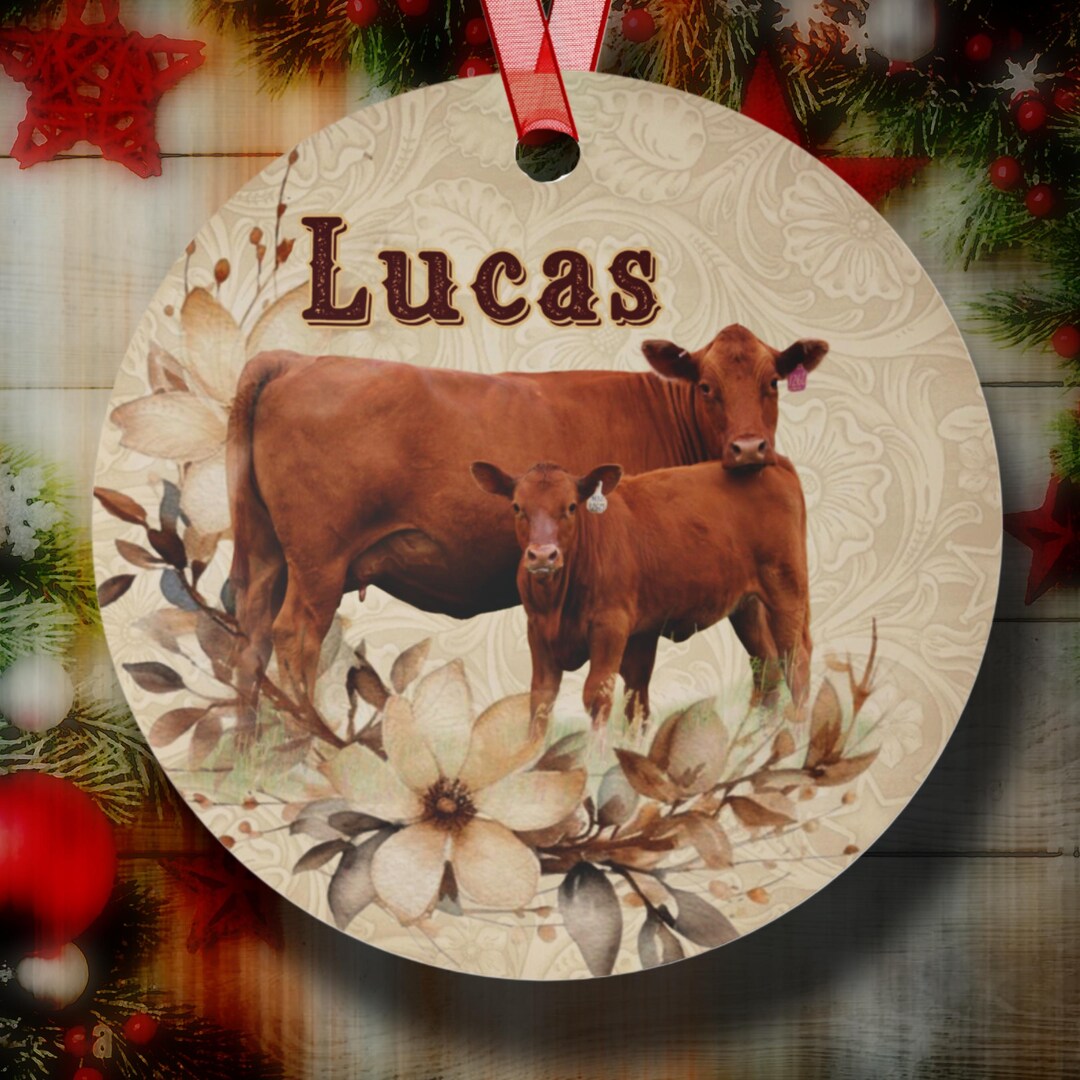 PERSONALIZED Red Angus Christmas Ornament, Custom Cow Calf Western ...