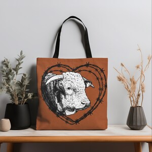 Western Canvas Tote Bag Hereford Cattle Lovers Gift, Weekender Shoulder ...