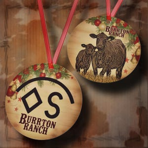 PERSONALIZED Black Angus Cow Calf Western Metal Christmas Ornament ...