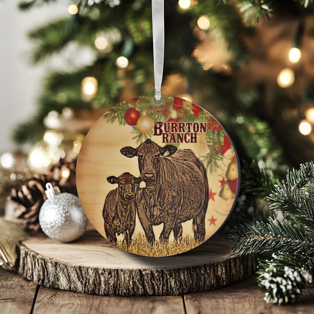 PERSONALIZED Black Angus Cow Calf Western Metal Christmas Ornament ...