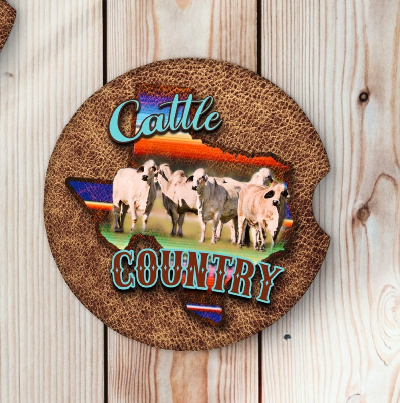 Texas Brahman Car Cupholder Stone Coaster Set, Western Car Coaster ...