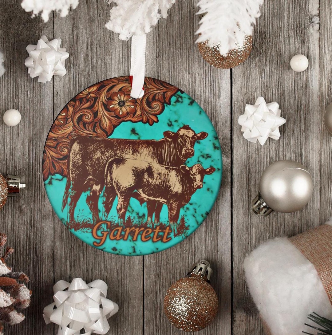 PERSONALIZED Cow & Calf Western Ornament, Cattle Breeder Metal ...
