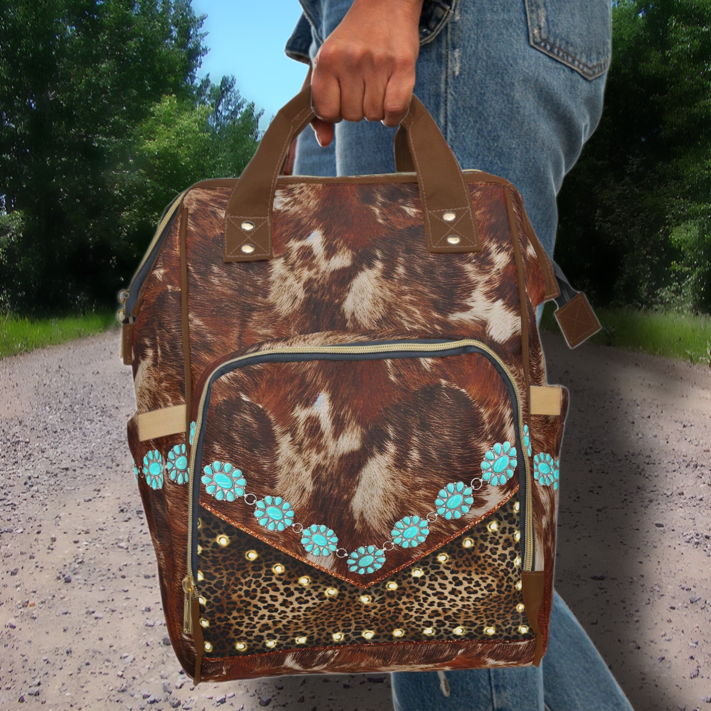 PERSONALIZED Western Cowhide Bag Multipurpose Backpack or Diaper Bag ...